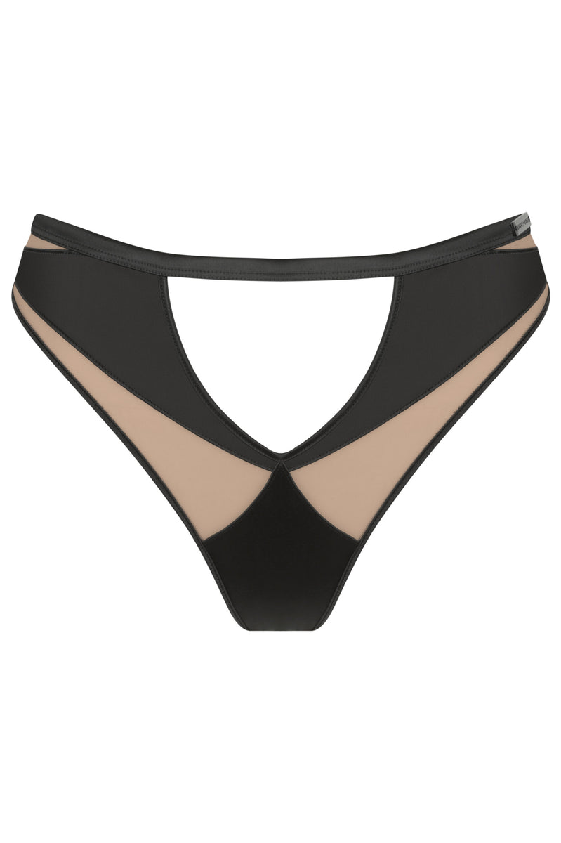 West Dark Half Moon Cut Out Mesh G String Raven Rose